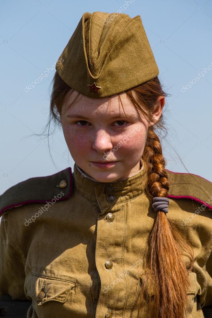 Members of Red Star history club wear historical Soviet uniform during historical reenactment of ...