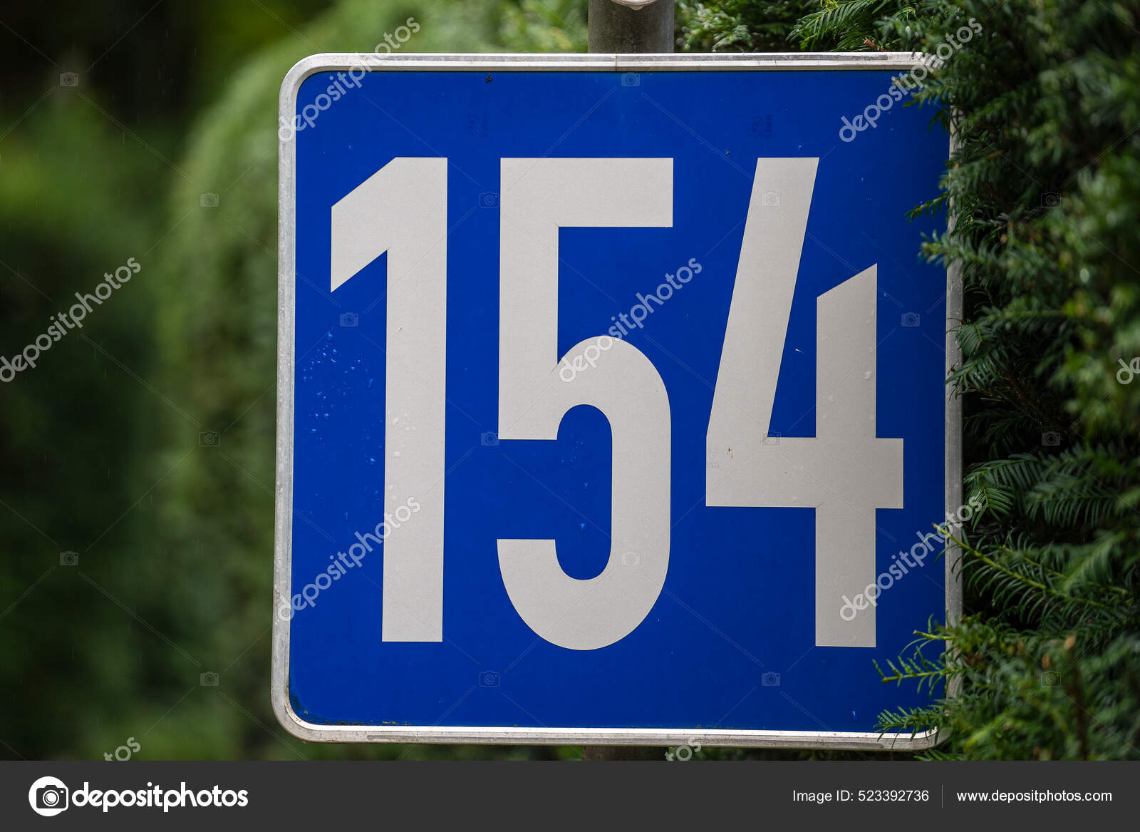 Blue House Number Plaque Showing Number One Hundred Fifty Four — Stock ...