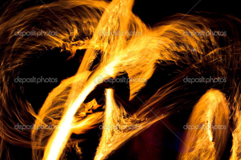 Night performance flaming trails — Stock Photo © Deerphoto #37713161