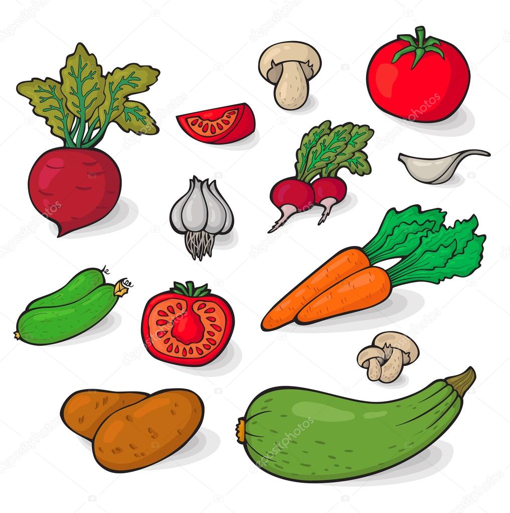 Um grande conjunto de vegetais frescos. Desenhos animados coloridos ...