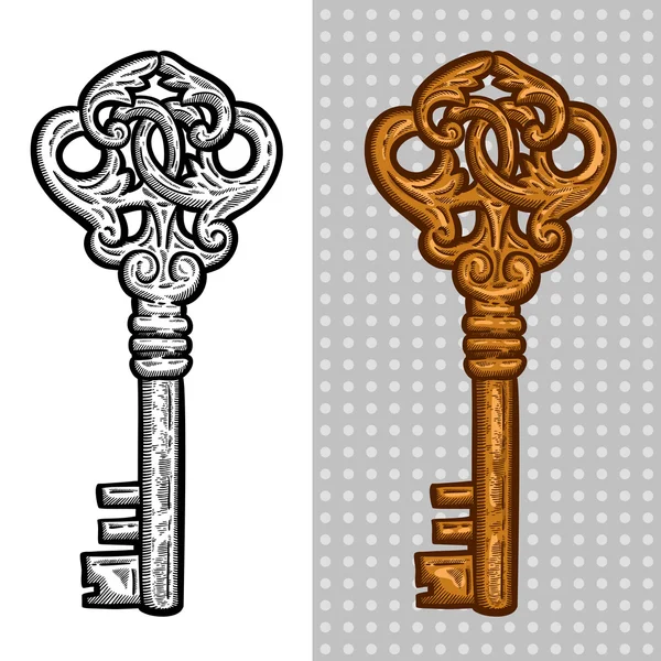 Set of vintage old key. Engraving retro illustration. Isolated object ...