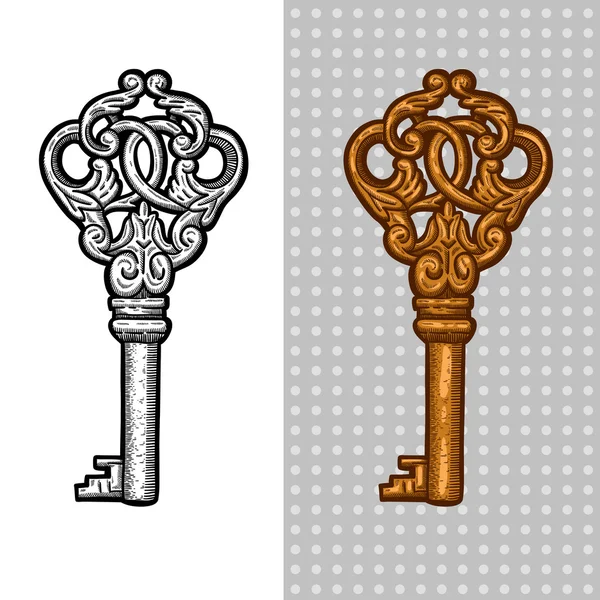 Set of vintage old key. Engraving retro illustration. Isolated object ...