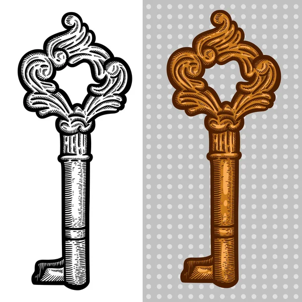 Set of vintage old key. Engraving retro illustration. Isolated object ...