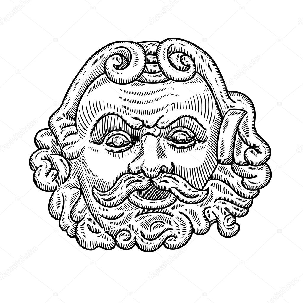 Retro engraving portrait of man. Heraldic element. Isolated object on ...