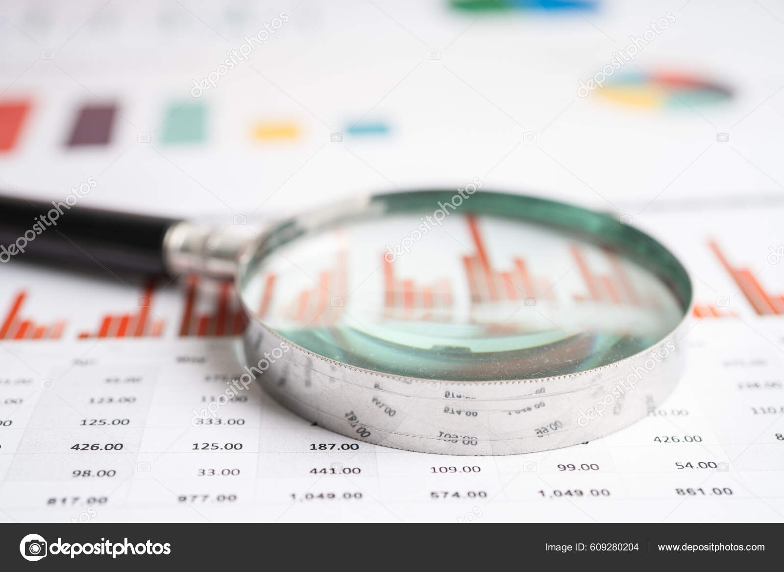 Magnifying Glass Chart Graph Spreadsheet Paper Financial Development ...
