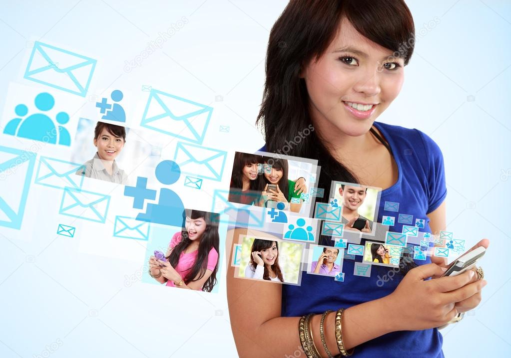 Portrait woman text messaging Stock Photo by ©odua 27112585