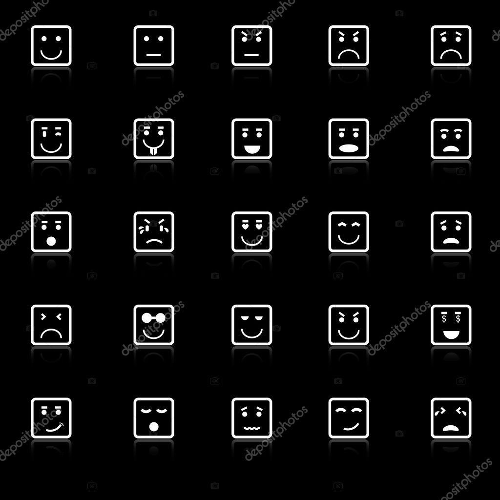 Square face icons with reflect on black background Stock Vector by ...