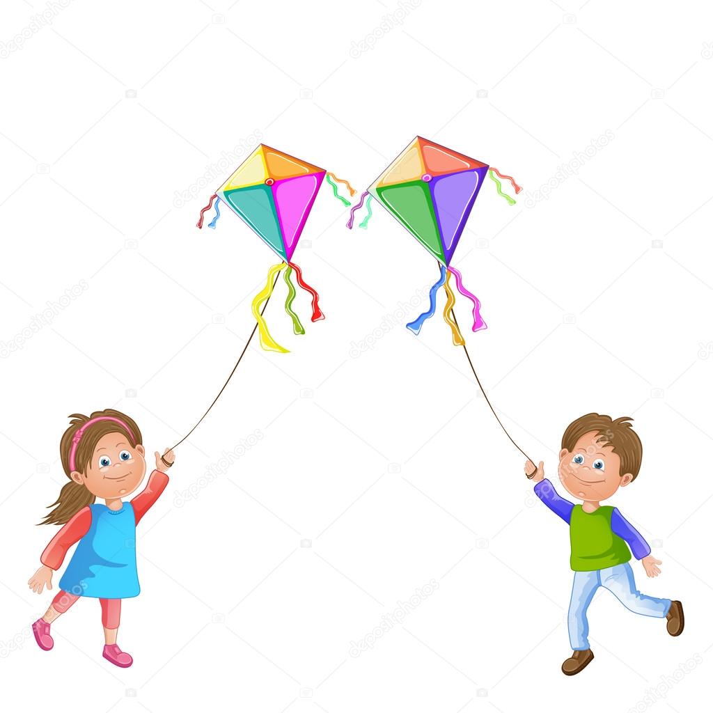 Niño, Volar, Sonriendo., Dibujos Animados, Viento Imagen Vectorial de ...
