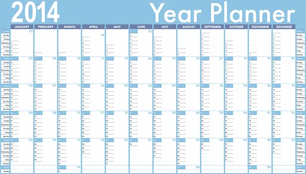 2014 Calendar. Year Planner. Week starts on Sunday — Stock Vector ...