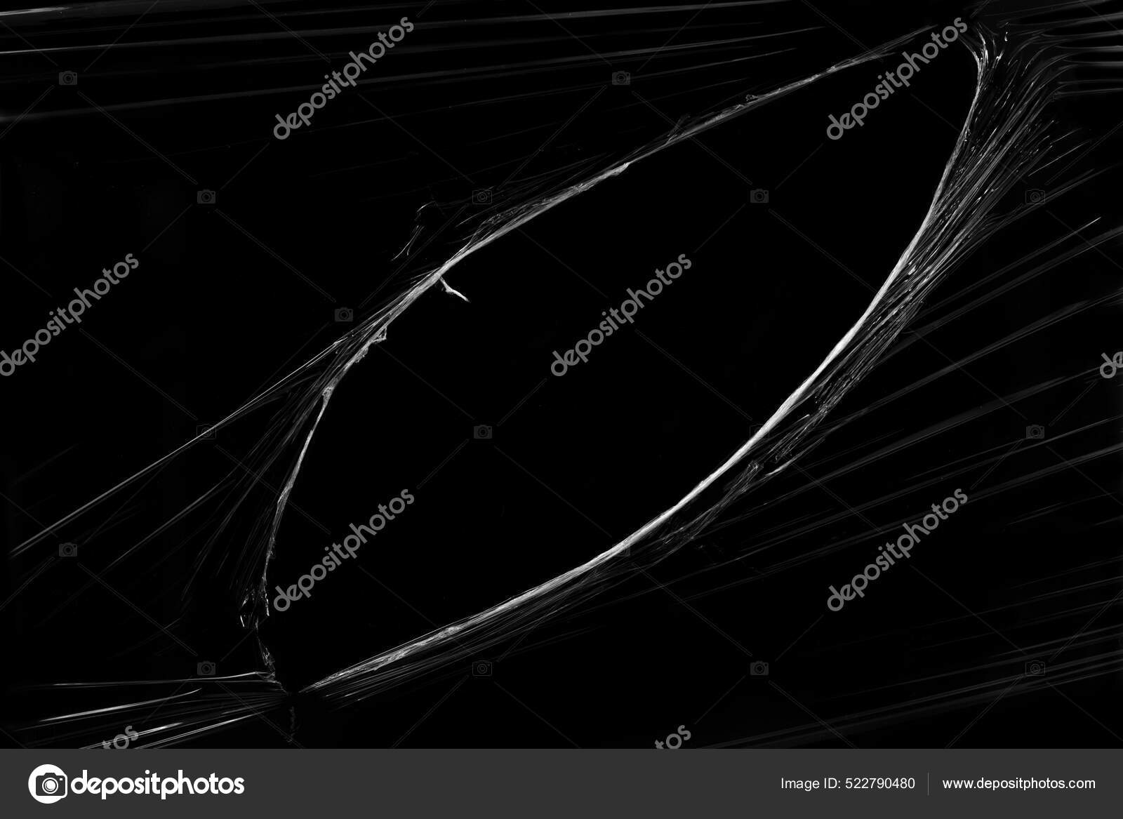 Transparent Plastic Wrap Hole Black Background Realistic Torn Plastic ...