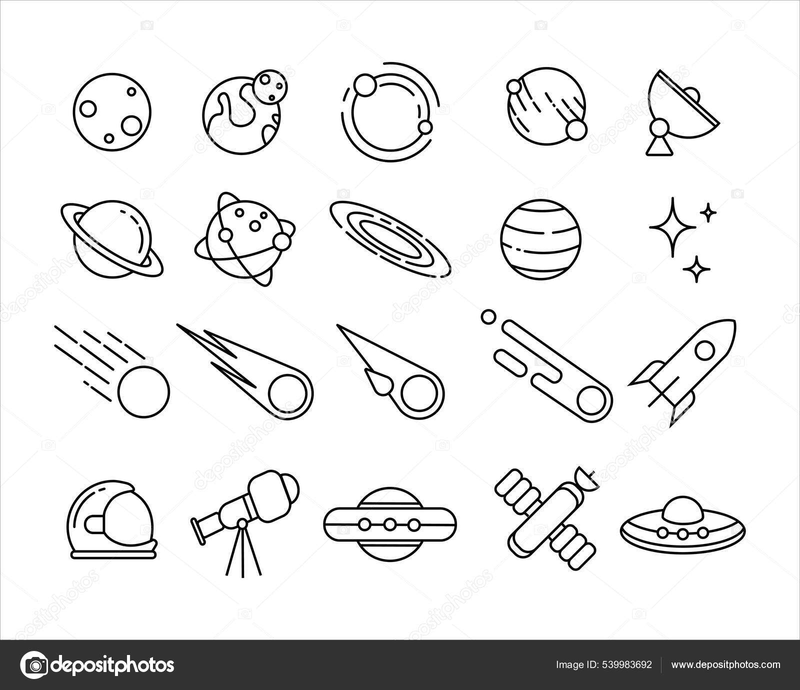 Outer Space Icon Collection Set Space Object Cartoon Illustration ...