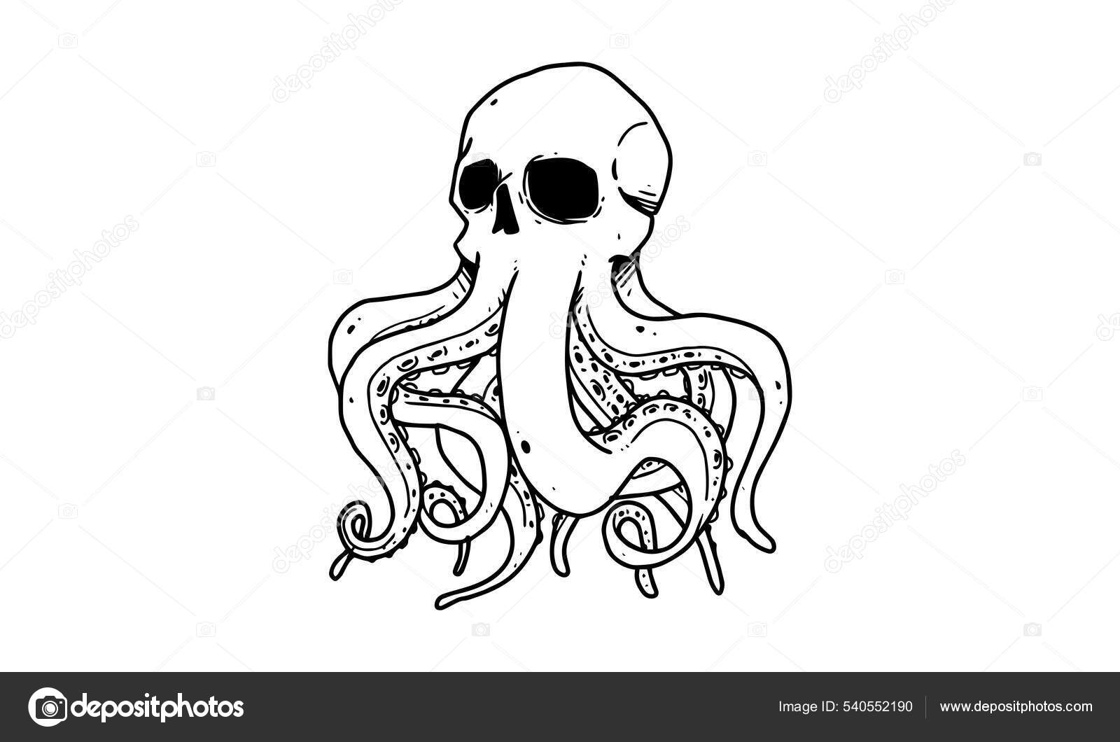 Fantasía Kraken Aislado Sobre Fondo Blanco Dibujo Dibujos Animados ...