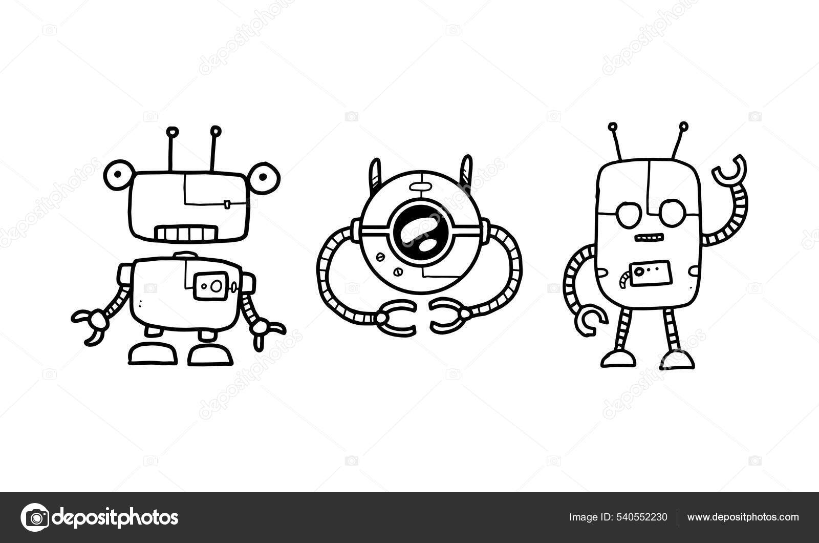 Image vectorielle Funny Futuristic Robots Cartoon Set Isolated White ...
