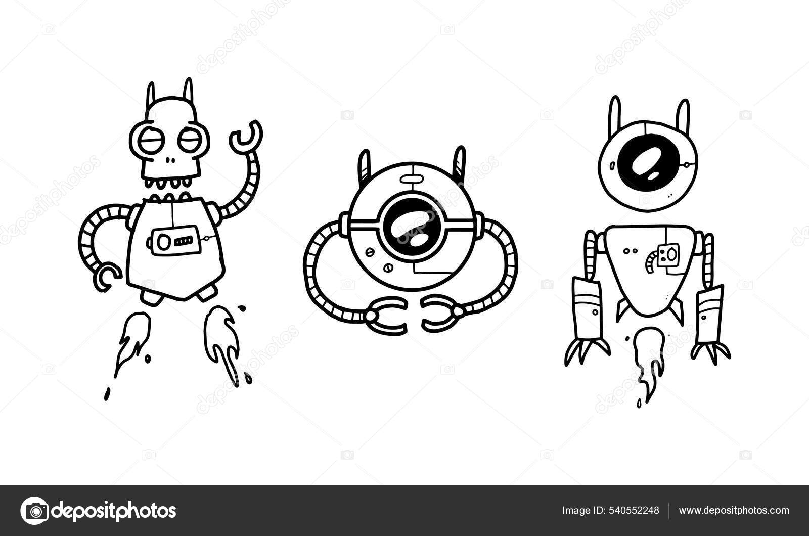 Funny Futuristic Robots Cartoon Set Isolated White Background Cute ...
