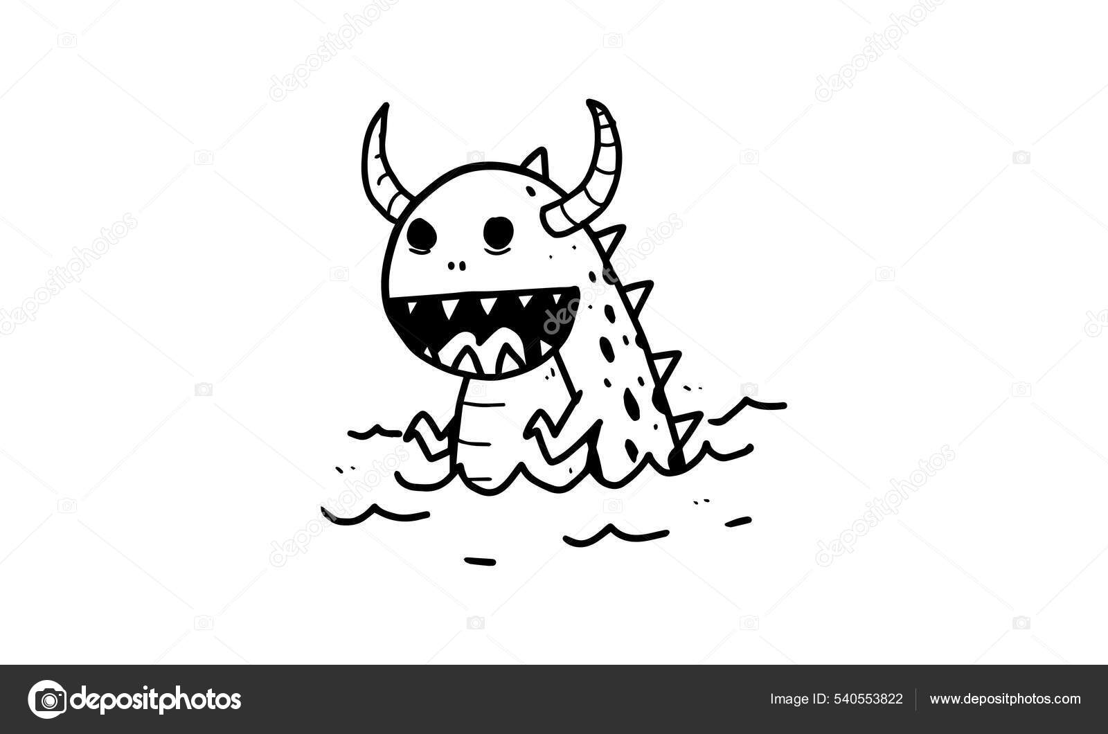 Cute Godzilla Illustration Colorless Cartoon Drawing Coloring ...