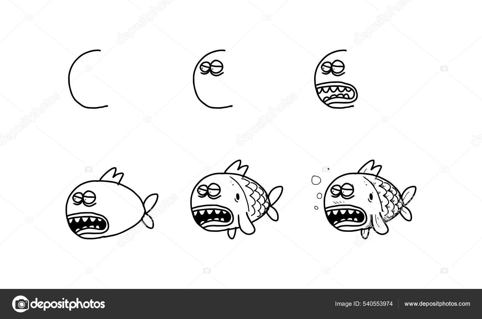 How Draw Ugly Fish Step Step Easy Fun Activity Kids Vetor de ©freeject ...