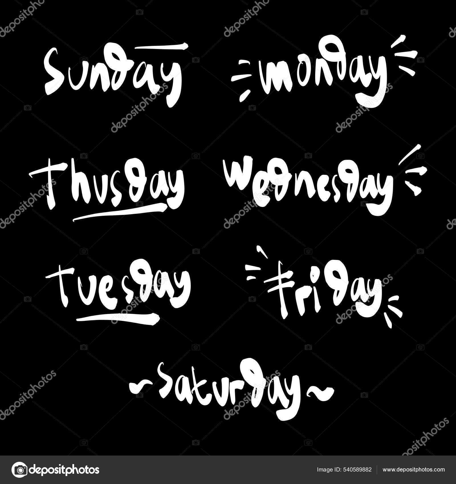 Handwritten Lettering Days Week Creative Handwriting Text Vector ...