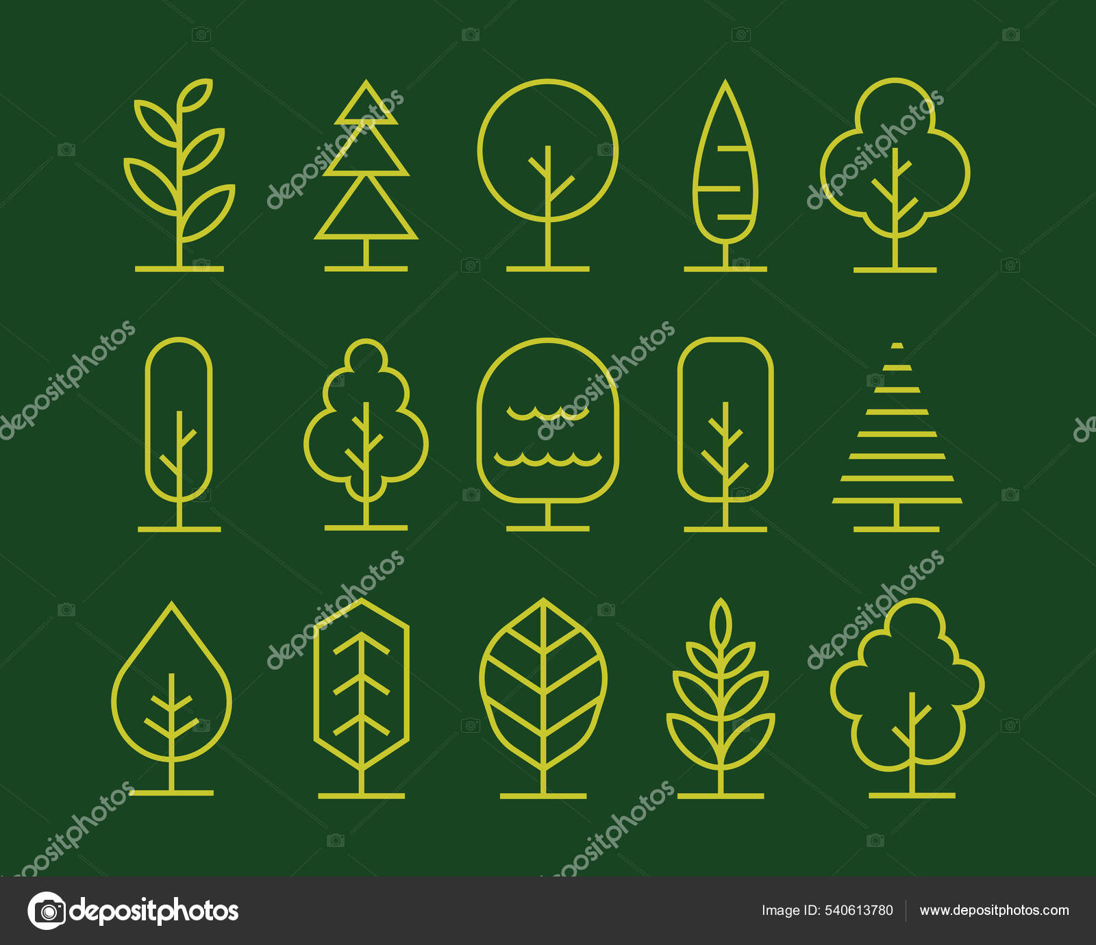 Set Tree Illustration Simple Monoline Vector Style Minimal Drawing ...