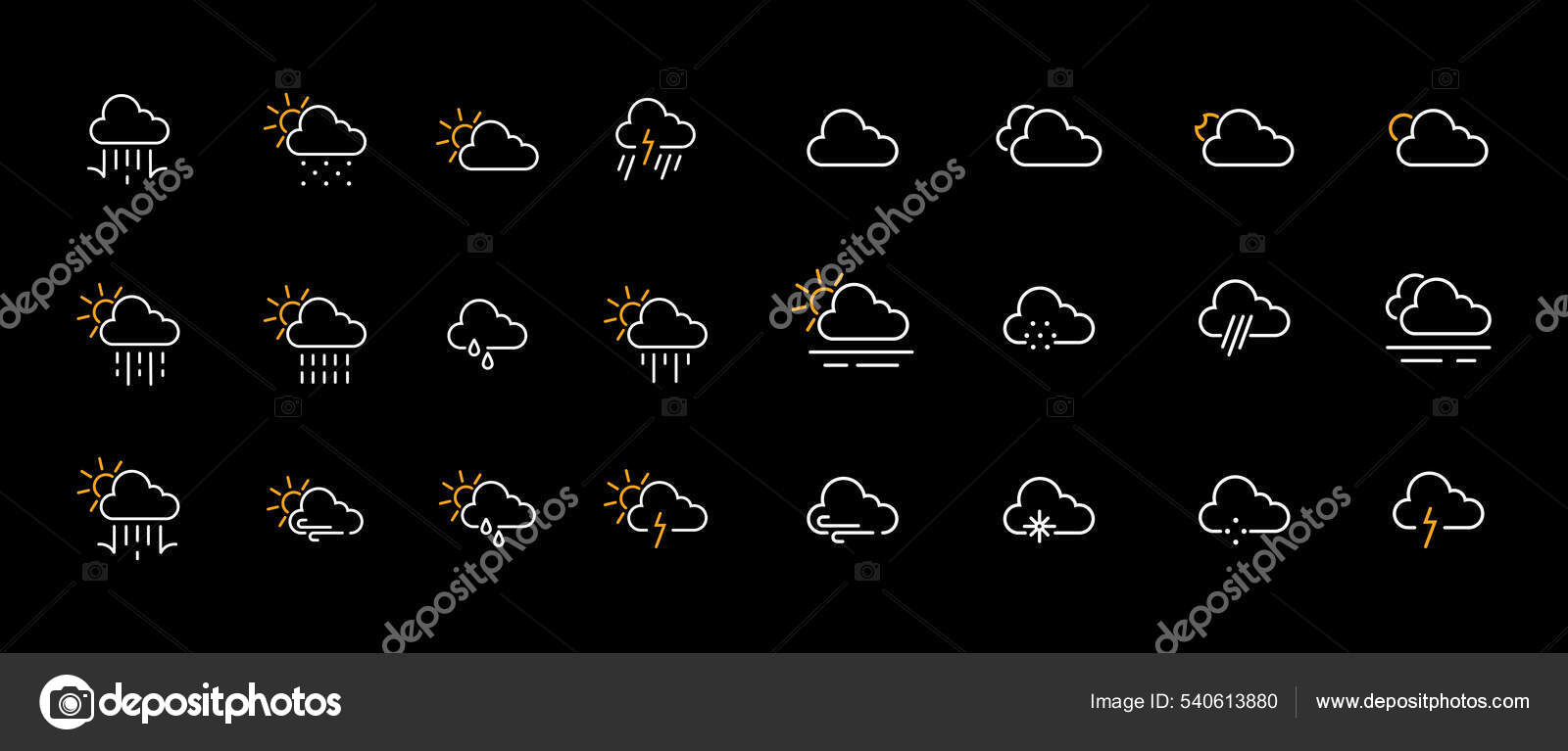 Set Weather Icons Illustrated Flat Design Simple Minimalist Outline ...