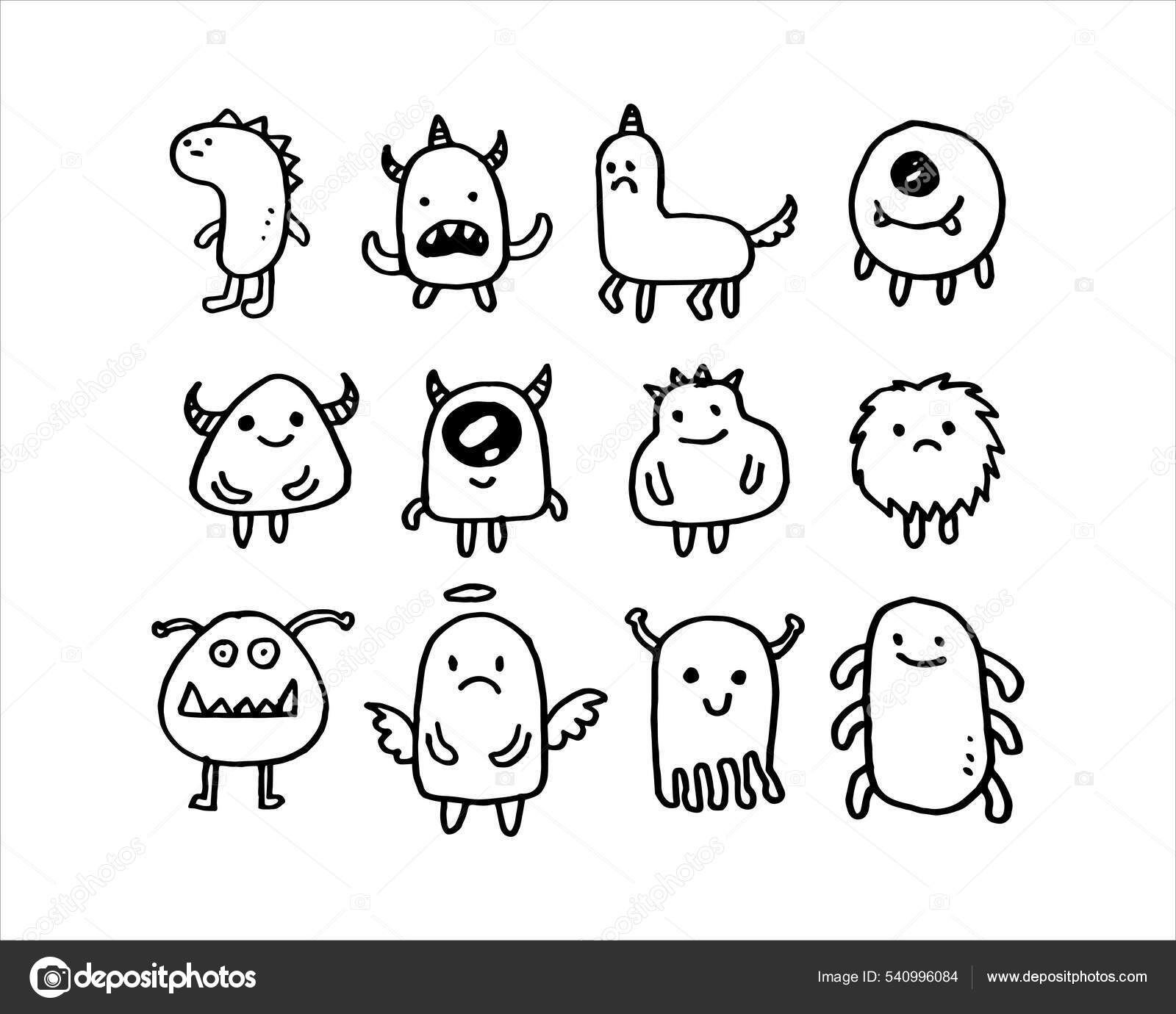 Ilustrasi Vektor Monster Sketsa Monster Dengan Latar Belakang Putih ...