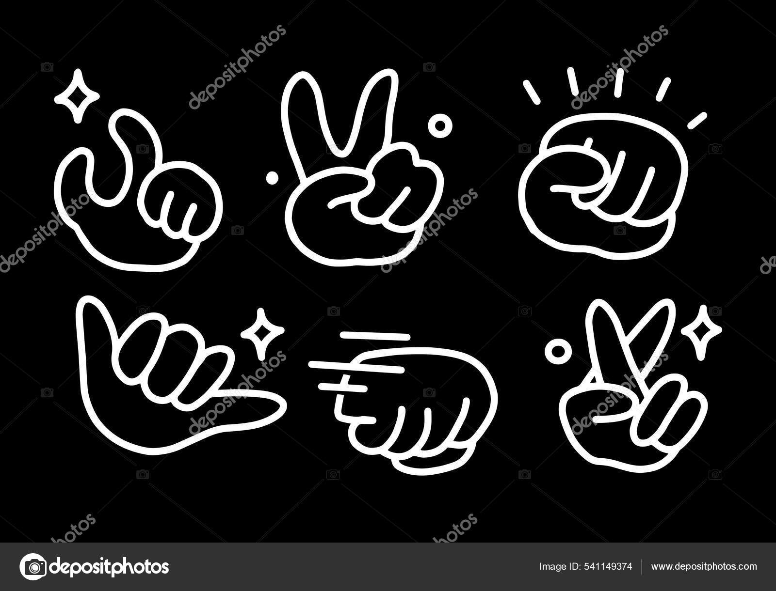 Set Funny Cartoon Hand Gesture Illustrations Line Illustration White ...