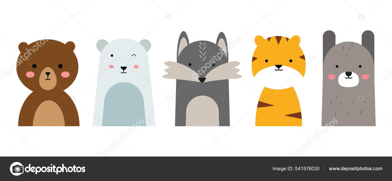 Set Cute Animal Illustrations Flat Design Style Simple Drawing Animal's ...