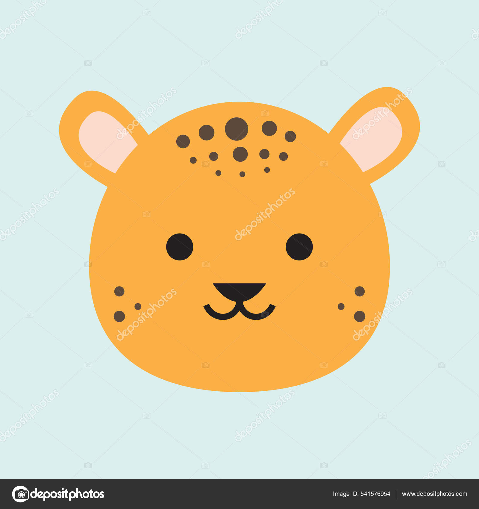 Leopard Head Cute Illustration Style Collection Animal Cartoons Vector ...
