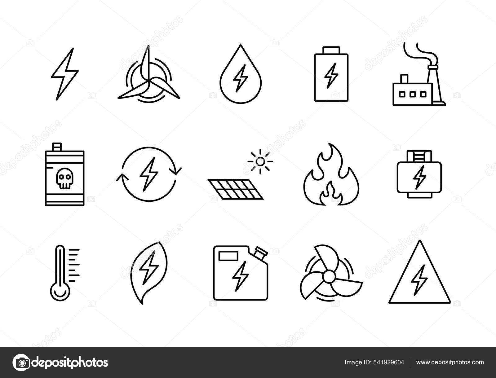 Collection Set Various Icons Related Energy Power Resources Editable ...