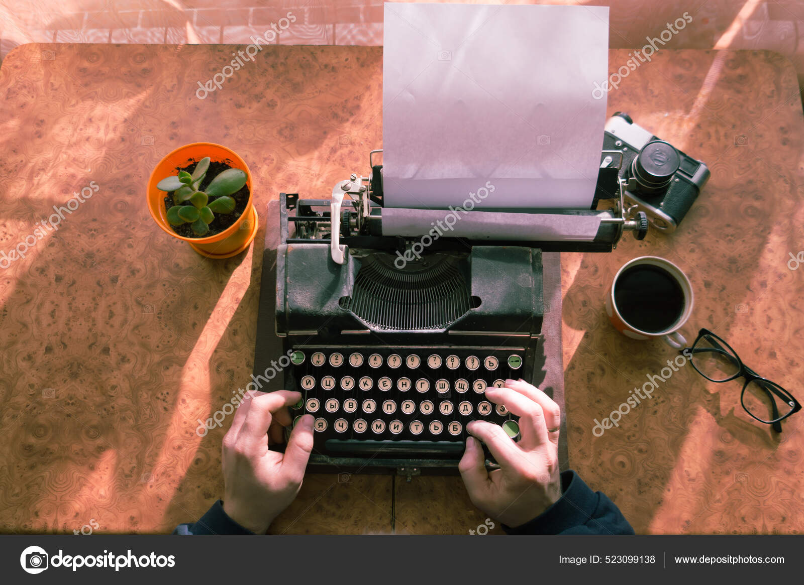 Male Writer Writing His Book Old Antique Typewriter Old Antique — Stock ...
