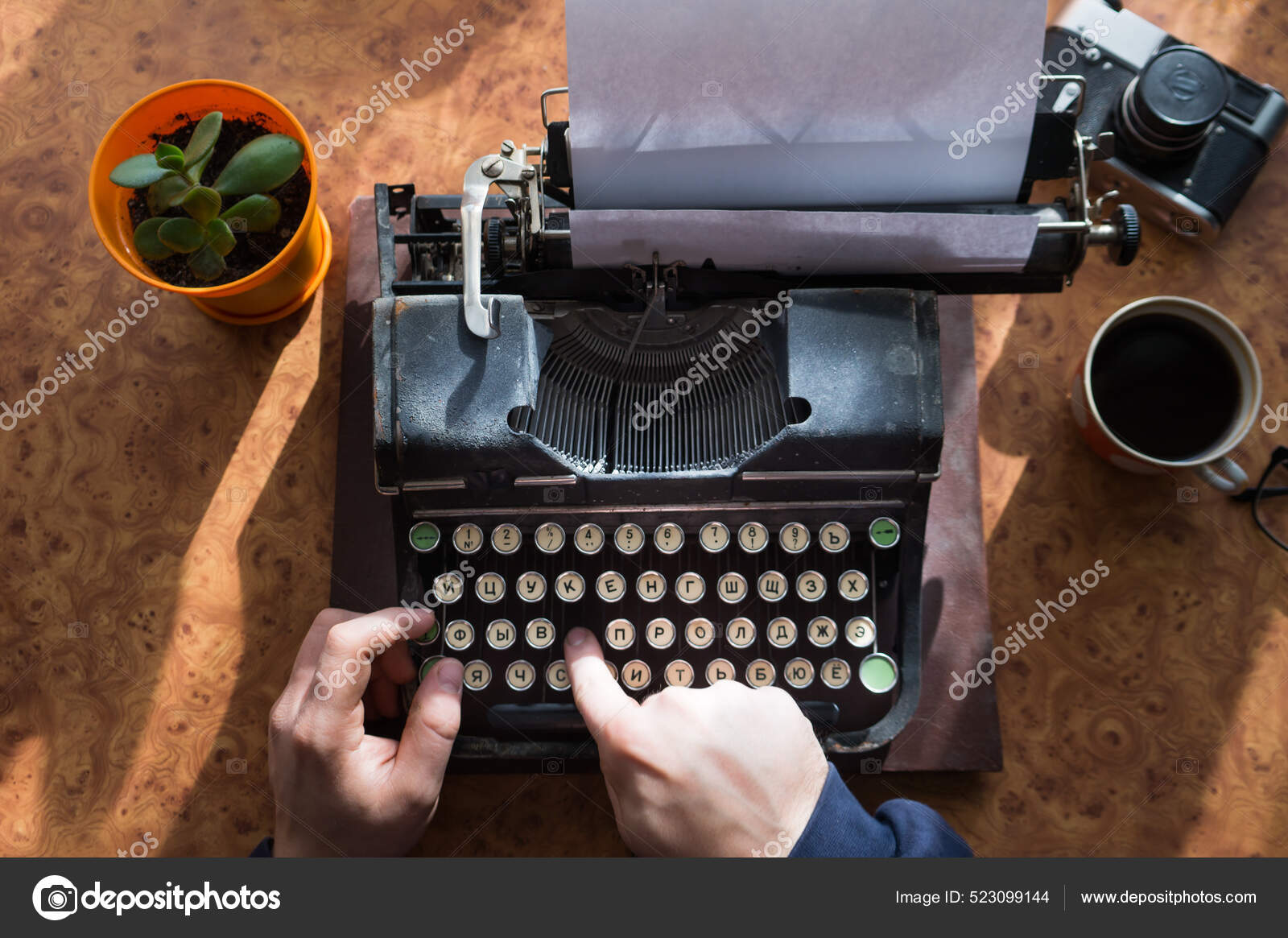 Male Writer Writing His Book Old Antique Typewriter Old Antique — Stock ...