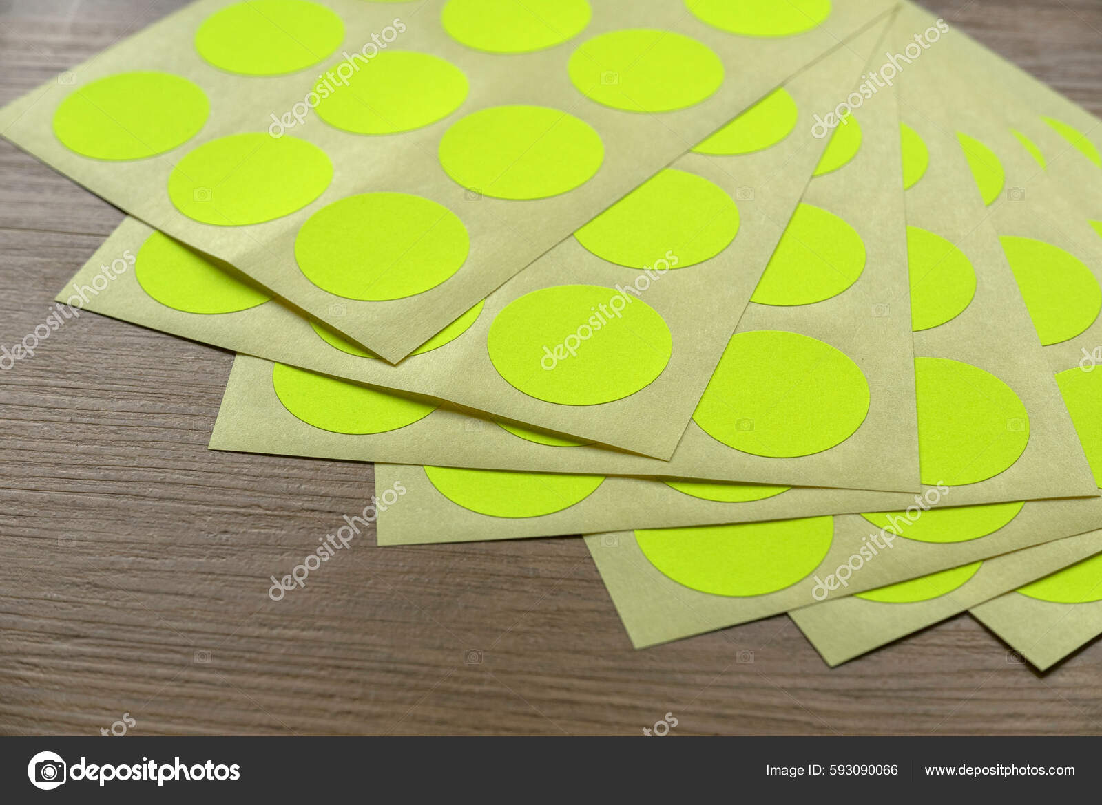 Set Yellow Circle Paper Sticker Label Wooden Background — Stock Photo ...