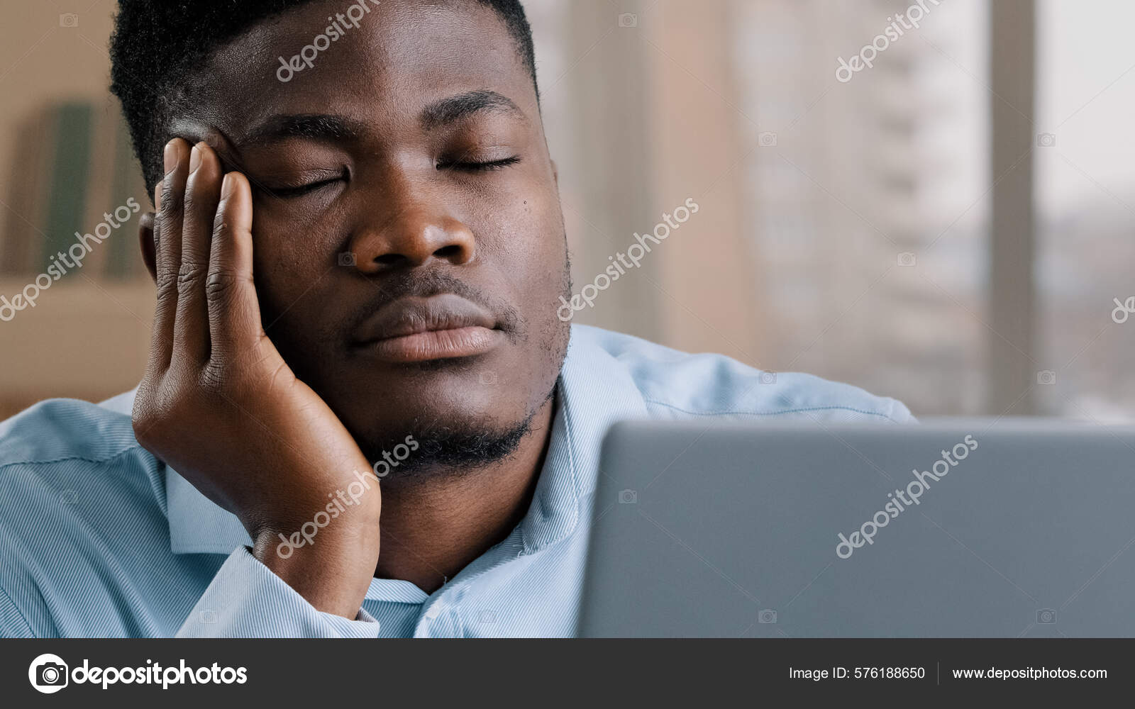 Sleepy Tired African Man Office Male Dreamer Businessman Has Sleeping ...