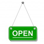 Open sing vector illustration, flat style signboard hanging Stock ...