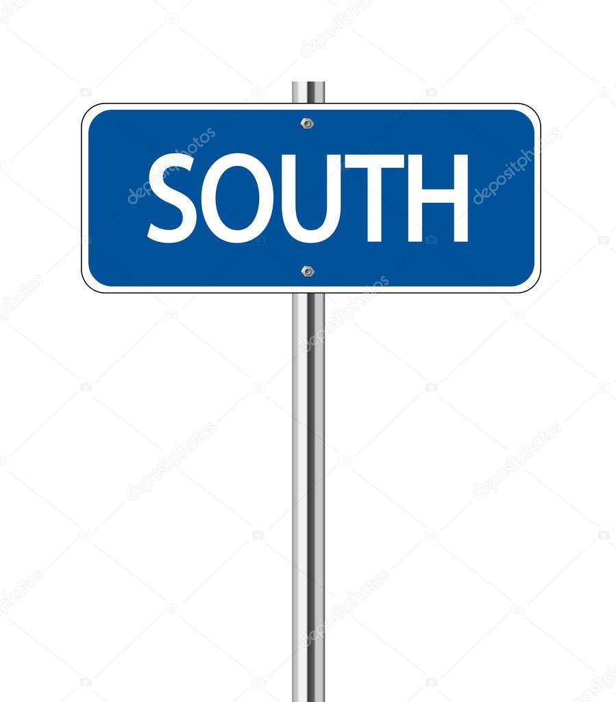 South on blue road sign — Stock Vector © pockygallery #30521935