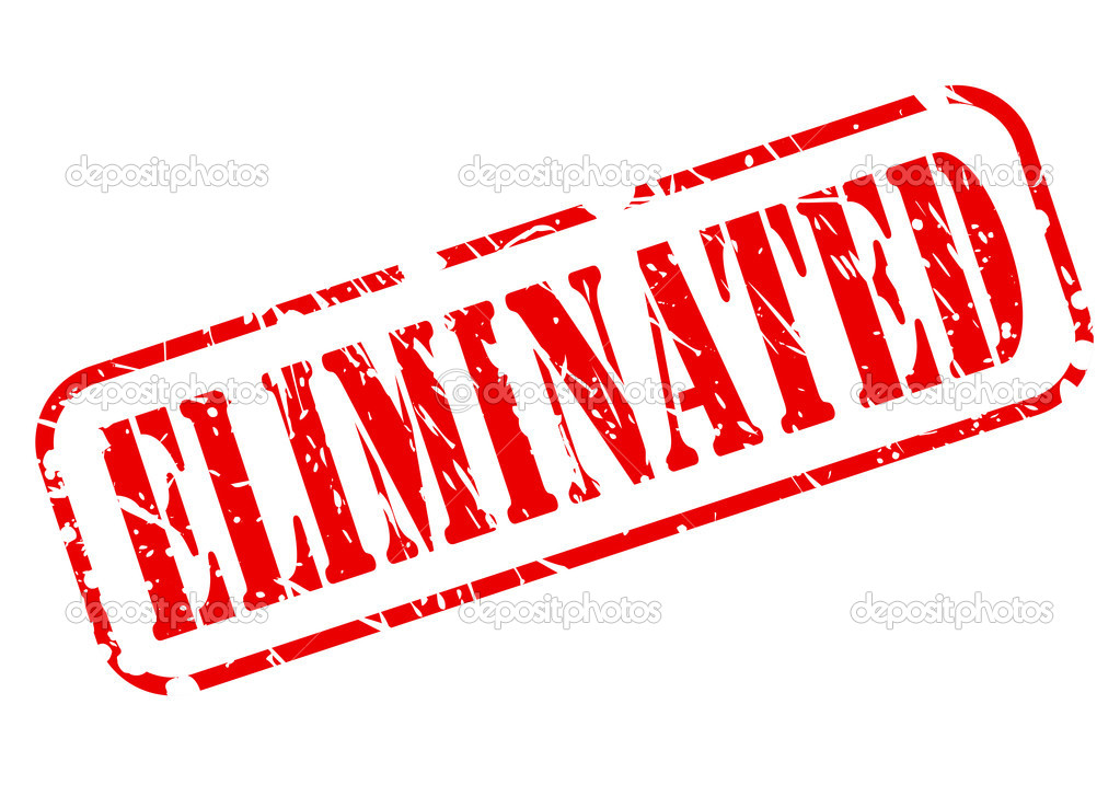 Eliminated red stamp text on white — Stock Vector © pockygallery #48288309
