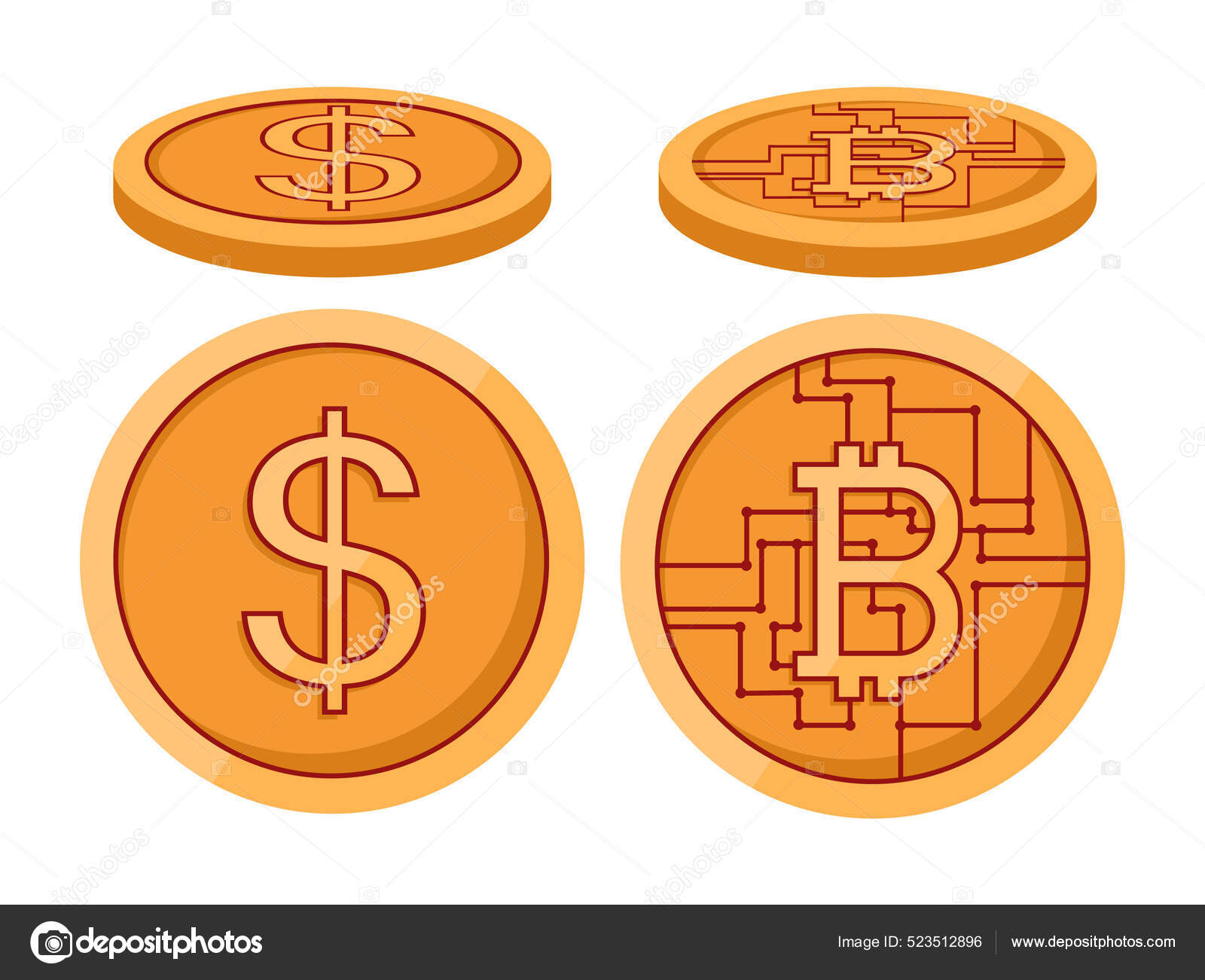 Bank Notes Bitcoin Crypto Currency Symbols Currencies Flat Style ...