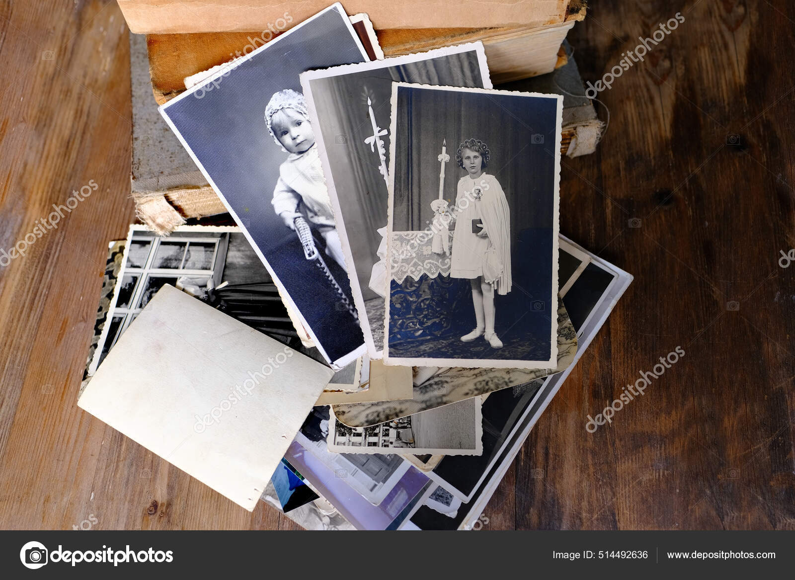 Stack Vintage Photos Retro Photography 1940 1950 Wooden Table Old ...
