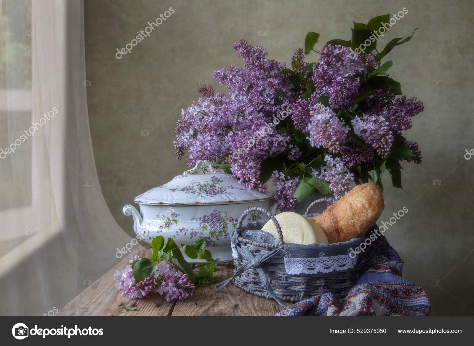 Spring Still Life Lilac Setting Table — Stock Photo © daykiney #529375050