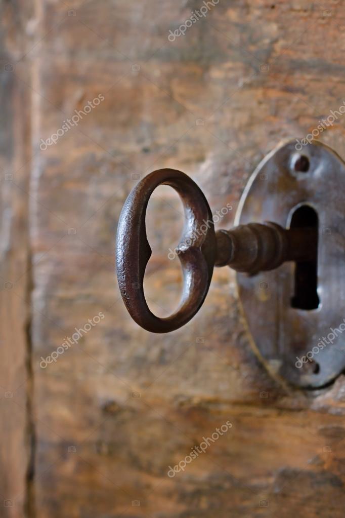Closeup of an old keyhole with key — Stock Photo © anskuw #18021111