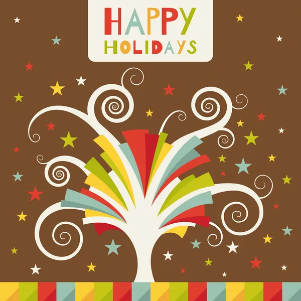 Happy holidays. Greeting card with colored tree - Stock Image - Everypixel