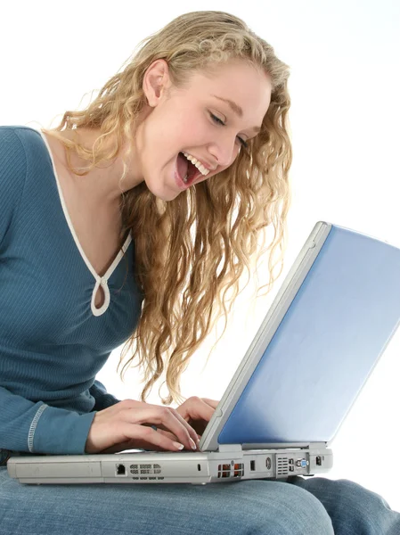 LOL laughing at laptop - Stock Image - Everypixel