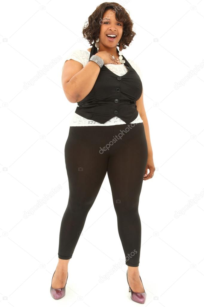 Beautiful Back Happy Plus Size Model over White Background in St ...