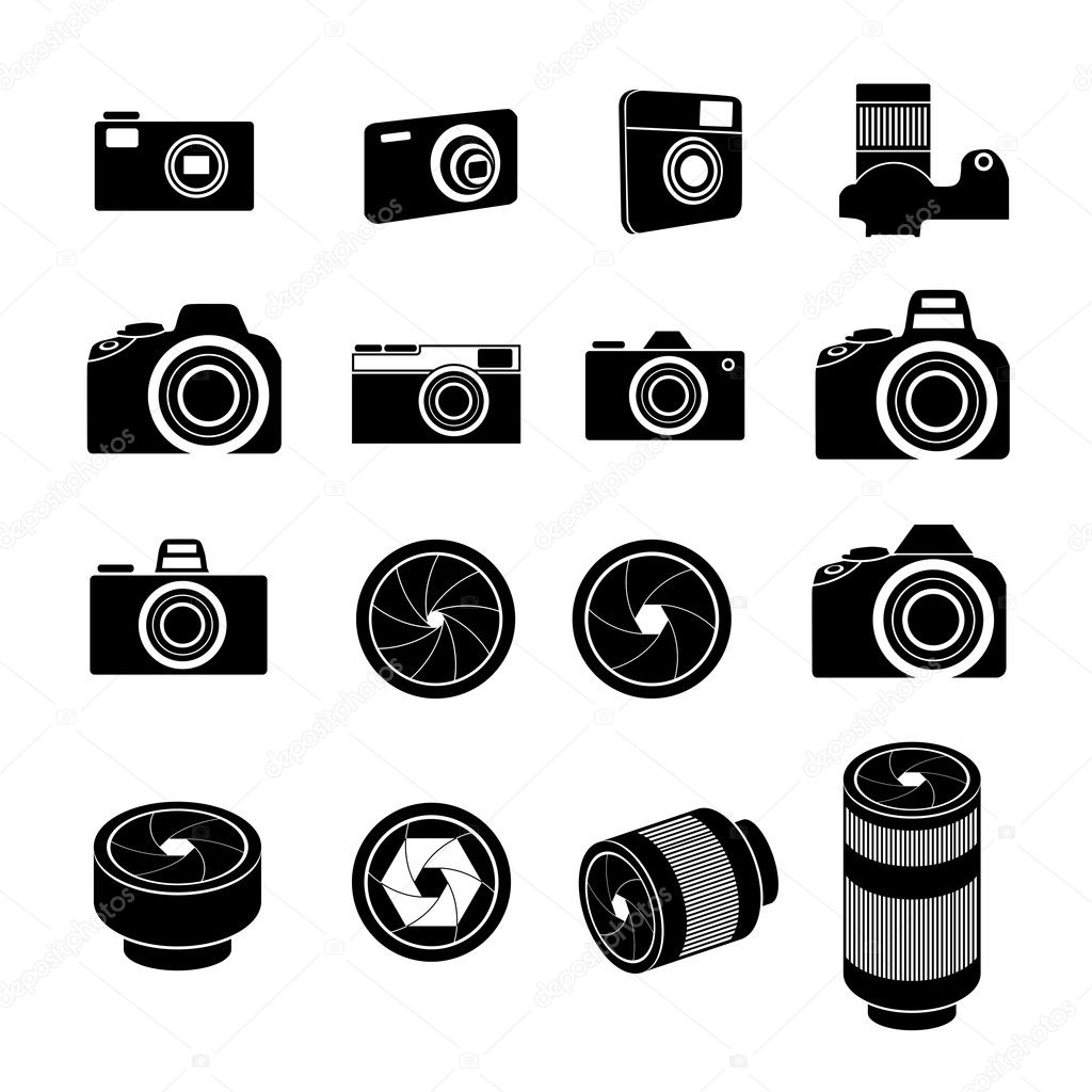 Camera Icons and Camera lens Icons — Stock Vector © comzeal #38302195
