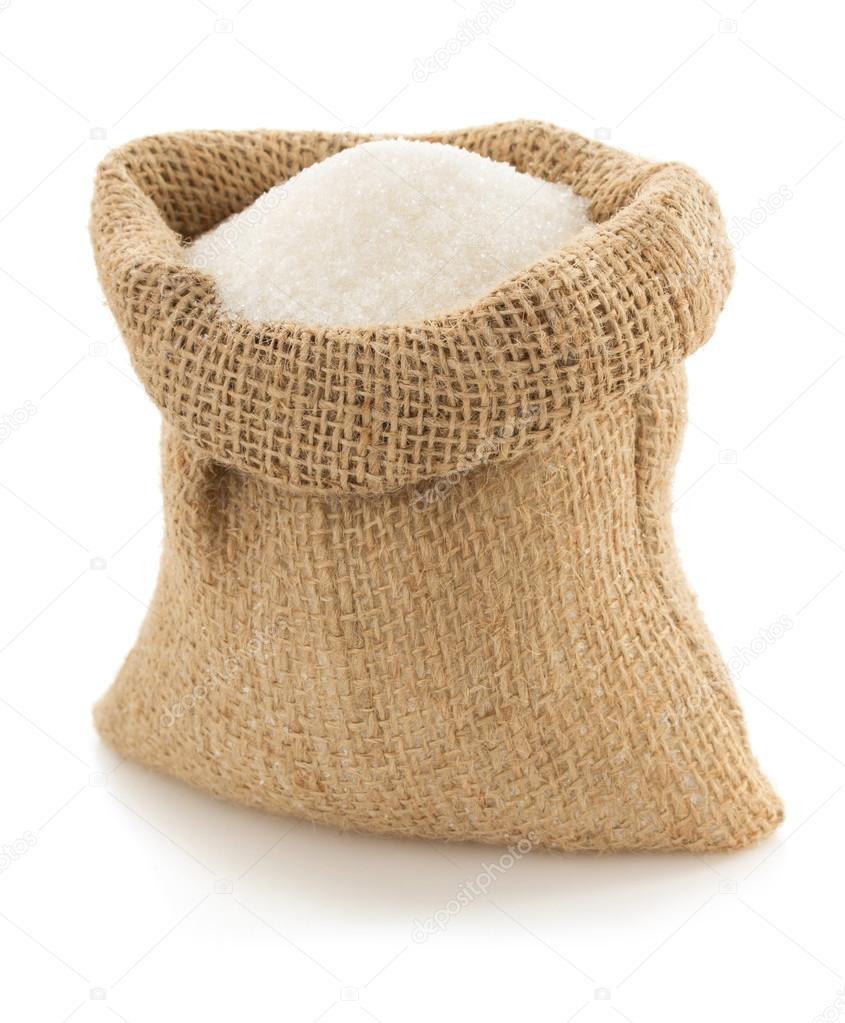 Sugar granules in bag on white — Stock Photo © seregam #48997901