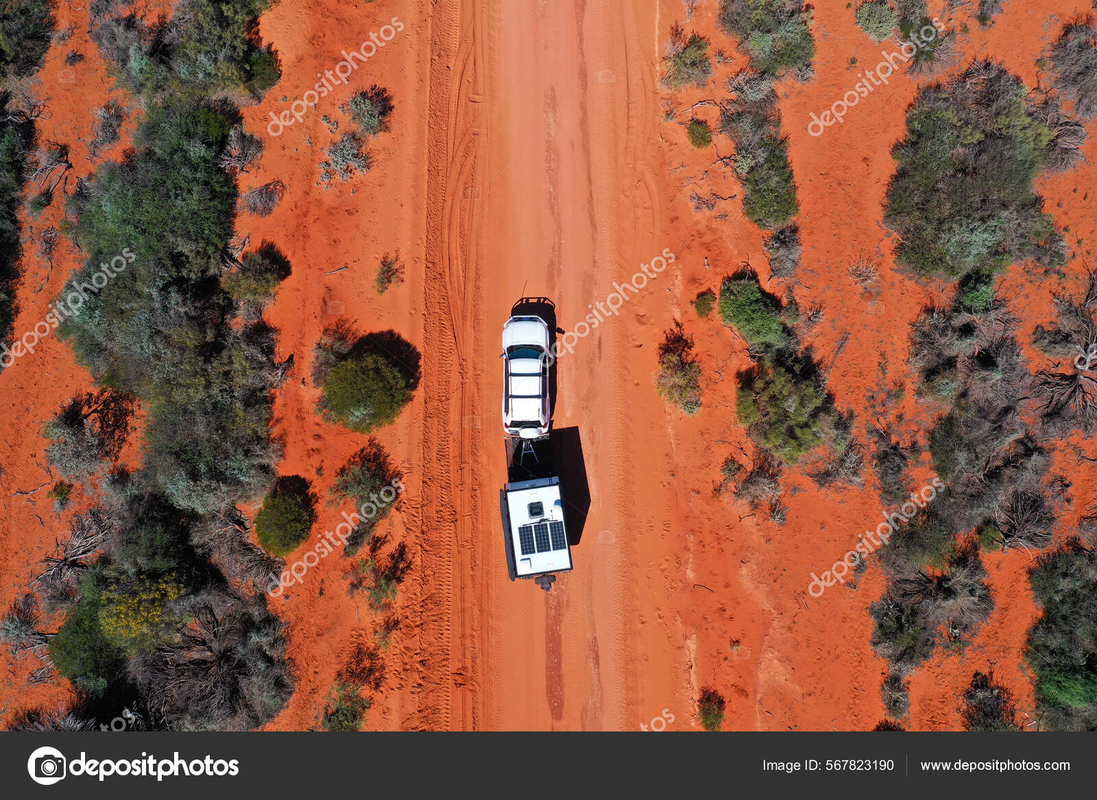 Aerial Landscape Drone View 4Wd Vehicle Towing Road Caravan Driving ...