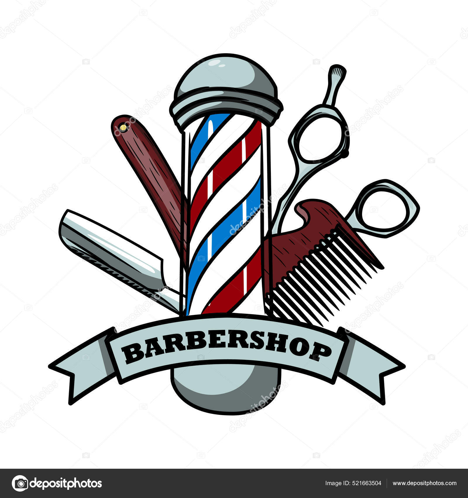 Poster Board Barbershop Form Ribbon Inscription Barbershop Scissors ...