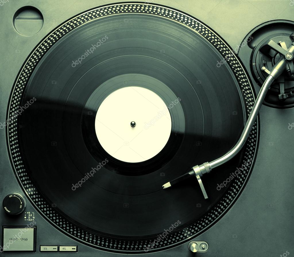 Top view of old fashioned turntable playing a track — Stock Photo ...