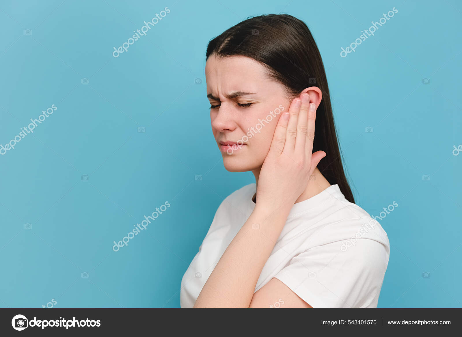 Close Upset Sad Young Millennial Female Holding Painful Ear Suddenly ...