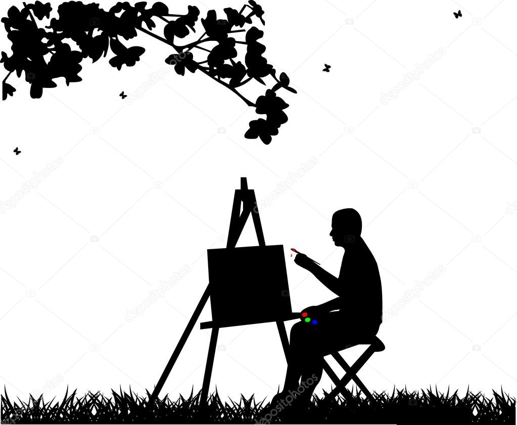 Artist painter man in park painting silhouette — Stock Vector © Tinica ...