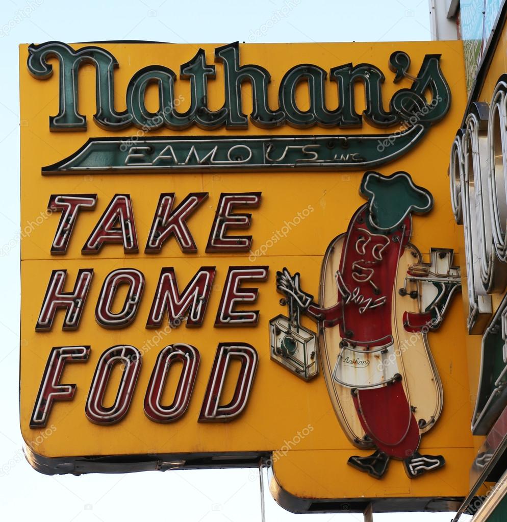 The Nathan's original restaurant sign at Coney Island, New York – Stock ...